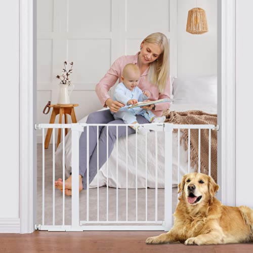 Mom's Choice Awards Winner-Cumbor 29.7"-51.5" Baby Gate Extra Wide, Easy Walk Thru Dog Gate for The House, Auto Close Safety Pet Gates for Stairs, Doorways, Child Gate Includes 4 Wall Cups,White