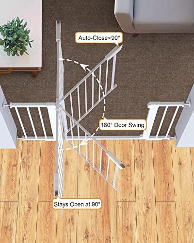 Mom's Choice Awards Winner-Cumbor 29.7"-51.5" Baby Gate Extra Wide, Easy Walk Thru Dog Gate for The House, Auto Close Safety Pet Gates for Stairs, Doorways, Child Gate Includes 4 Wall Cups,White