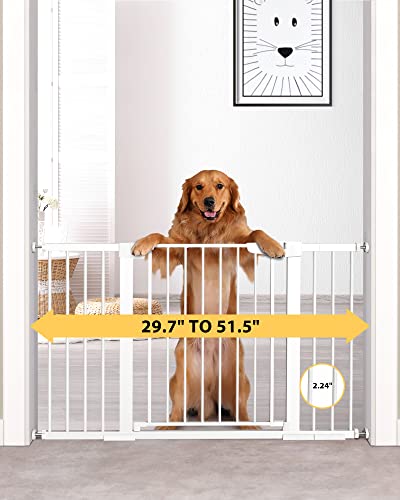 Mom's Choice Awards Winner-Cumbor 29.7"-51.5" Baby Gate Extra Wide, Easy Walk Thru Dog Gate for The House, Auto Close Safety Pet Gates for Stairs, Doorways, Child Gate Includes 4 Wall Cups,White