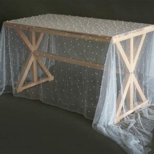 Table Runner Wedding Arch Decorations Table Line Bridal Shower Decor Fabric Romantic Pearl Lace Tablecloth for Events Embroidered Sheer Wrinkle Free White Dessert Table Cloth Chiffon Tulle White