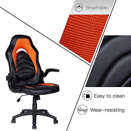 Polar Aurora Office Chair Leather Desk High Back Ergonomic Adjustable Racing Chair Task Swivel Executive Computer Chair (Orange)