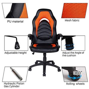 Polar Aurora Office Chair Leather Desk High Back Ergonomic Adjustable Racing Chair Task Swivel Executive Computer Chair (Orange)