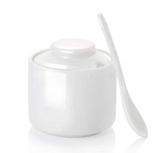 ontube ceramic sugar bowl with lid and spoon,porcelain seasoning box salt bowl,8oz white