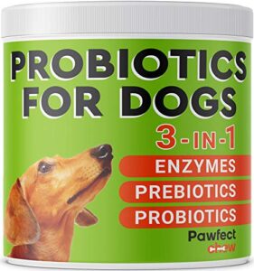 pawfectchew probiotics for dogs - advanced dog probiotics chews + digestive enzymes - relieves diarrhea, gas, constipation - improve digestion, immunity, stops poop eating