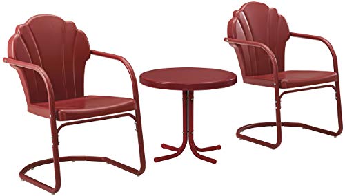 Crosley Furniture KO10011RE Tulip Retro Metal 3-Piece Seating Set (2 Chairs and Side Table), Red