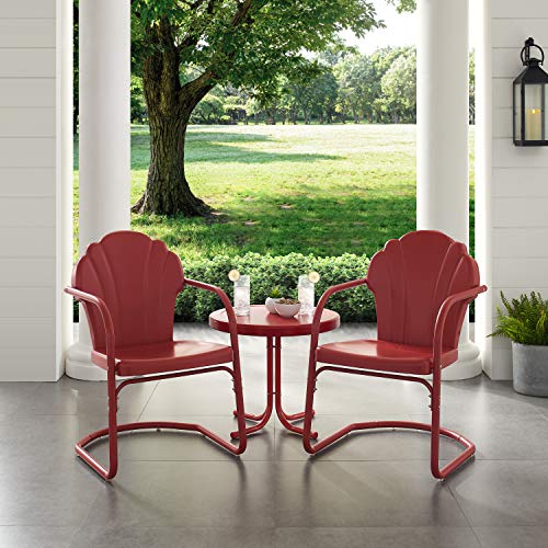 Crosley Furniture KO10011RE Tulip Retro Metal 3-Piece Seating Set (2 Chairs and Side Table), Red