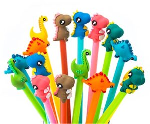 recheng cute dinosaur black ink pens,cartoon fun kawaii writing gel pens for kids office school supplies,16pcs set (cute dinosaur)