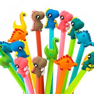 RECHENG Cute dinosaur black ink pens,Cartoon fun kawaii writing gel pens for kids office school supplies,16pcs Set (cute dinosaur)