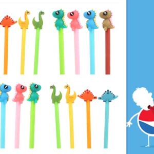 RECHENG Cute dinosaur black ink pens,Cartoon fun kawaii writing gel pens for kids office school supplies,16pcs Set (cute dinosaur)