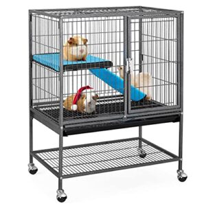 yaheetech metal rolling critter nation cage for adult rats/ferrets/chinchillas small animal cage w/removable ramp & platform black