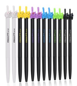 recheng retractable cat gel pens,fine point 0.5mm black ink,cute kitty fun ball point pens for girls kids school office supplies,12pcs fun pens.