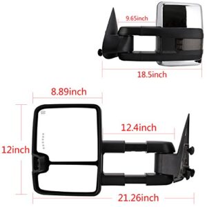 Perfit Zone Towing Mirrors Power Heat for Silverado Avalanche Suburban Tahoe Sierra Yukon Cadillac 2003 2004 2005 2006 2007 Smoke Signal W/LED Arrow Towing Mirrors Chrome PAIR