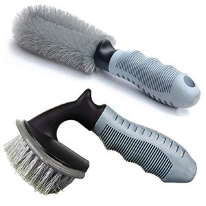 linkhood 2-pack steel and alloy wheel cleaning brush, rim brush + tire brush cleaner for your car, motorcycle or bicycle tire brush washing tool