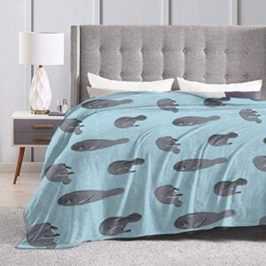 Manatee Blue Flannel Fleece Microfiber Throw Blanket Extra Soft Brush Fabric Winter Warm Sofa Blanket Fuzzy Microplush Lightweight Thermal Fleece Blankets for Home Bed Couch