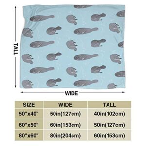 Manatee Blue Flannel Fleece Microfiber Throw Blanket Extra Soft Brush Fabric Winter Warm Sofa Blanket Fuzzy Microplush Lightweight Thermal Fleece Blankets for Home Bed Couch