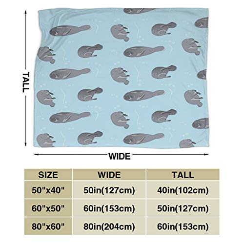 Manatee Blue Flannel Fleece Microfiber Throw Blanket Extra Soft Brush Fabric Winter Warm Sofa Blanket Fuzzy Microplush Lightweight Thermal Fleece Blankets for Home Bed Couch