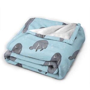 Manatee Blue Flannel Fleece Microfiber Throw Blanket Extra Soft Brush Fabric Winter Warm Sofa Blanket Fuzzy Microplush Lightweight Thermal Fleece Blankets for Home Bed Couch