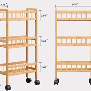 COPREE Bamboo 3-Tier Kitchen Removable Storage Cart, Slim Slide Out Rolling Pantry Shelf