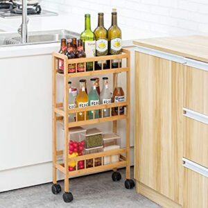 COPREE Bamboo 3-Tier Kitchen Removable Storage Cart, Slim Slide Out Rolling Pantry Shelf