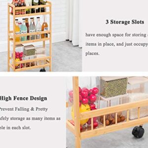 COPREE Bamboo 3-Tier Kitchen Removable Storage Cart, Slim Slide Out Rolling Pantry Shelf