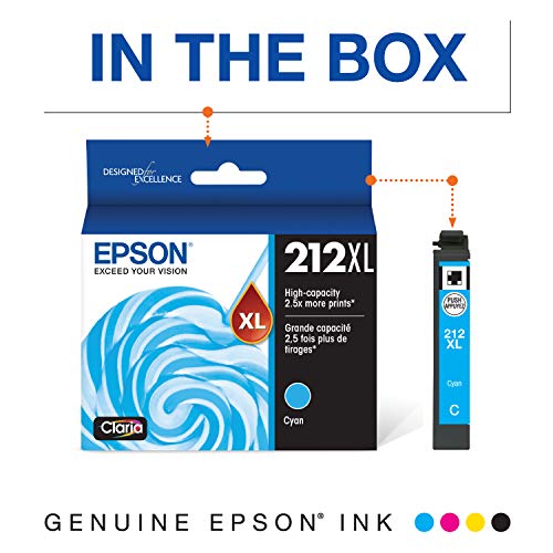 EPSON T212 Claria -Ink High Capacity Cyan -Cartridge (T212XL220-S) for Select Epson Expression and Workforce Printers