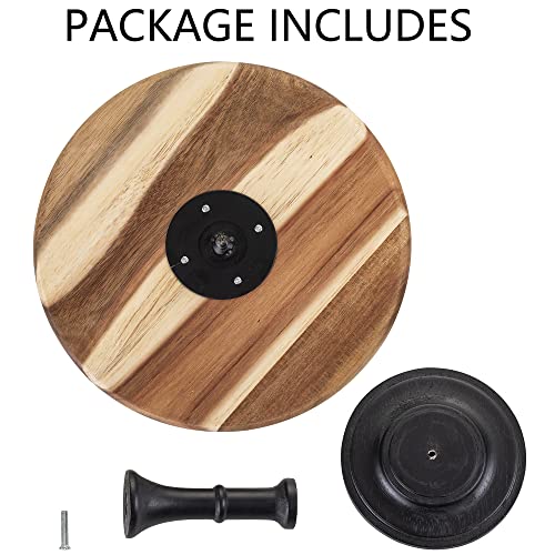 Wood Cake Dessert Stand with Metal Black Matt Base, 8 inches Round Cupcake Holder, Wedding Birthday Party Pedestal Display Plate (Wood, L)