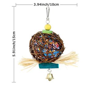 Kassbest Bird Parrot Chewing Toys,Natural Rattan Ball Shredder Toy Cage Foraging Shredder Toy and Bird Beak Grinding Stone Lava Block Calcium Supplement for Budgie Lovebirds Conures Parakeet 2 Pack