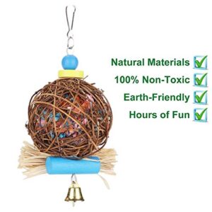 Kassbest Bird Parrot Chewing Toys,Natural Rattan Ball Shredder Toy Cage Foraging Shredder Toy and Bird Beak Grinding Stone Lava Block Calcium Supplement for Budgie Lovebirds Conures Parakeet 2 Pack