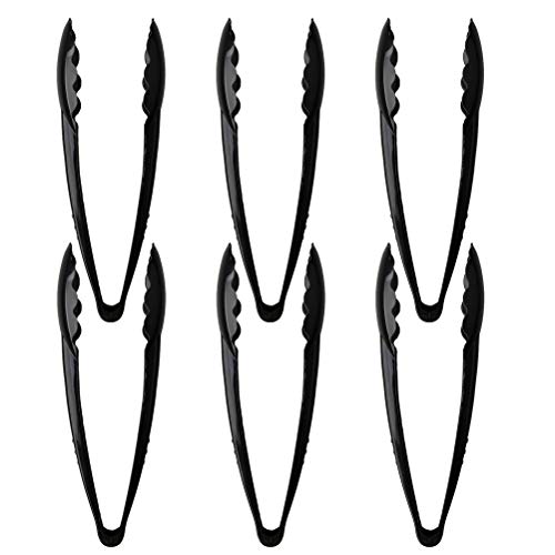 SUMAJU 6PCS Black Serving Tongs, Plastic Tongs Disposable Mini Toast Tongs for Candy Bar Pasta BBQ Appetizers Pastries