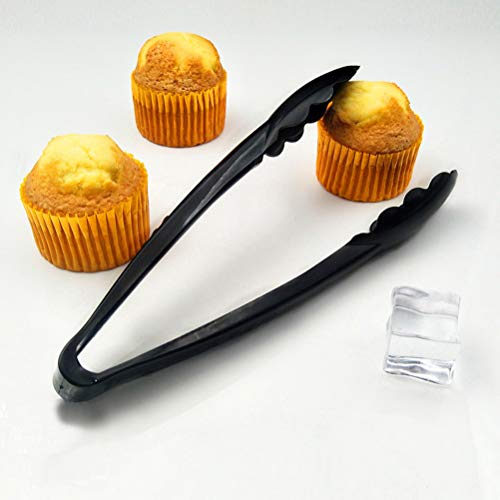 SUMAJU 6PCS Black Serving Tongs, Plastic Tongs Disposable Mini Toast Tongs for Candy Bar Pasta BBQ Appetizers Pastries