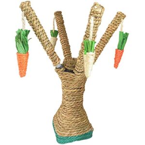 hamiledyi pet bunny fun tree rabbit chew toy rattan grass scratcher climbing tree play carrot toy for small animal