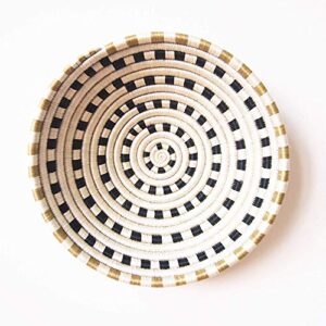 african basket- gatonde/rwanda basket/woven bowl/sisal & sweetgrass basket/white, black, gold