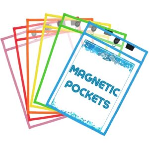 magnetic dry erase pockets by two point (6-pack) - plastic sleeves | teaching supplies | dry erase sheets | dry erase sleeves | school supplies for teachers | job ticket holders | office products