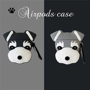 UR Sunshine AirPods Case, Newest Super Cute Sherry Schnauzer Dog Puppy AirPods Case, Ideal Gift Soft Silicone Earphone Protection Skin for AirPods1&2+Hook -Black