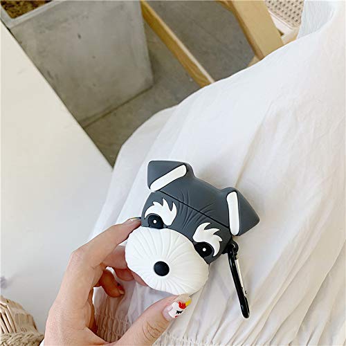 UR Sunshine AirPods Case, Newest Super Cute Sherry Schnauzer Dog Puppy AirPods Case, Ideal Gift Soft Silicone Earphone Protection Skin for AirPods1&2+Hook -Black