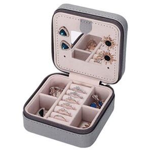 ANWBROAD Travel Jewelry Box Jewelry Case Small Jewelry Box Pportable Mini Display Storage Case with Mirror for Rings Earrings Necklace Bracelets Earrings for Girls Women Faux Leather UJJB001H