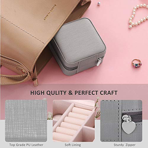 ANWBROAD Travel Jewelry Box Jewelry Case Small Jewelry Box Pportable Mini Display Storage Case with Mirror for Rings Earrings Necklace Bracelets Earrings for Girls Women Faux Leather UJJB001H