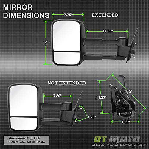 Acanii - Manual Non Heat Towing Telescoping Side Mirrors For Driver + Passenger 07-14 Suburban Silverado Avalanche Tahoe