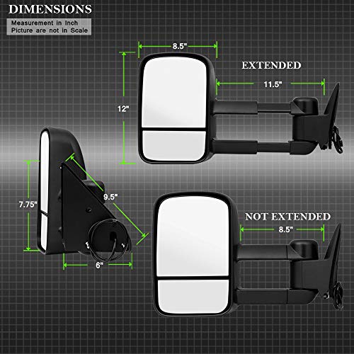 Acanii - Telescope Dual Arm Mount Towing Power Non Heat Side Mirrors Driver+Passenger For 88-98 Chevy/GMC C/K 1500 2500