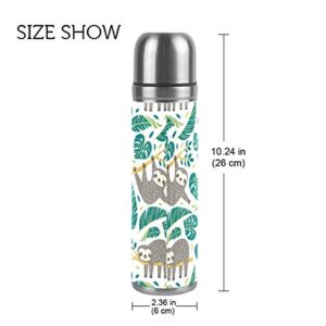 ZOEO Girls Sloth Water Bottle Kids Palm Tree Stainless Steel Water Bottles School Sports Thermos Insulated Metal Custom Coldest Vacuum Reusable 16 oz 500 ml, Leather Bottle Holder