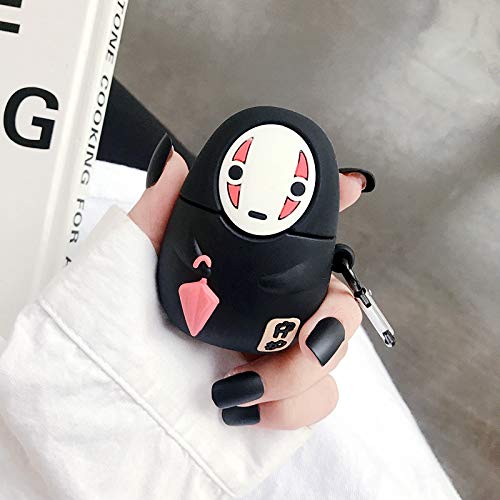 BONTOUJOUR Case Compatible with AirPods 1/2, Super Cute Creative Sitting Faceless Man No Face Man Holding Umbrella Design Case, Soft Silicone Earphone Protection Skin +Hook