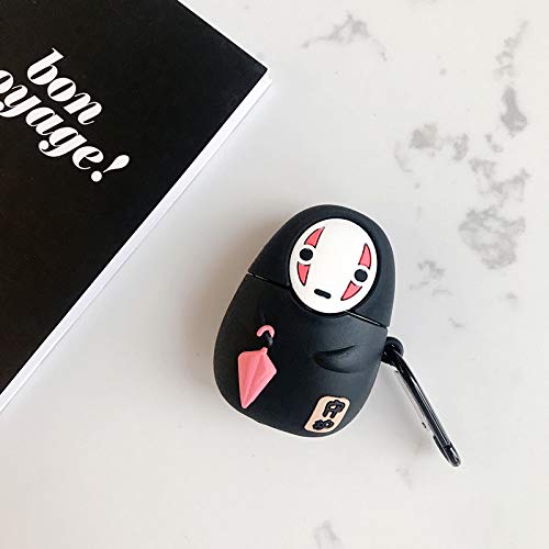 BONTOUJOUR Case Compatible with AirPods 1/2, Super Cute Creative Sitting Faceless Man No Face Man Holding Umbrella Design Case, Soft Silicone Earphone Protection Skin +Hook