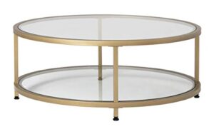 studio designs home camber 2-tier modern 38" round coffee table in gold/clear glass