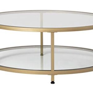 Studio Designs Home Camber 2-Tier Modern 38" Round Coffee Table in Gold/Clear Glass