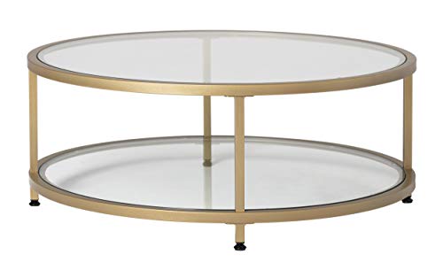 Studio Designs Home Camber 2-Tier Modern 38" Round Coffee Table in Gold/Clear Glass