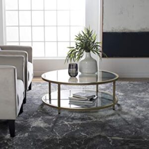 Studio Designs Home Camber 2-Tier Modern 38" Round Coffee Table in Gold/Clear Glass