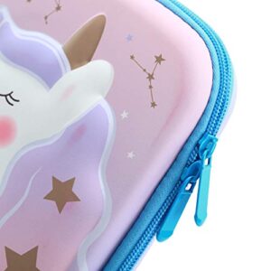 HH Family Llama Unicorn Pencil Case for Girls Hardtop Zipper Pouch with Compartments and 2 Pcs Fur Ball Key Chains (Cute Unicorn D)