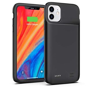 omeetie battery case for iphone 11, 5000mah slim portable protective charging case rechargeable battery charger case only for iphone 11 (6.1 inch) (compatible with earphones) - black