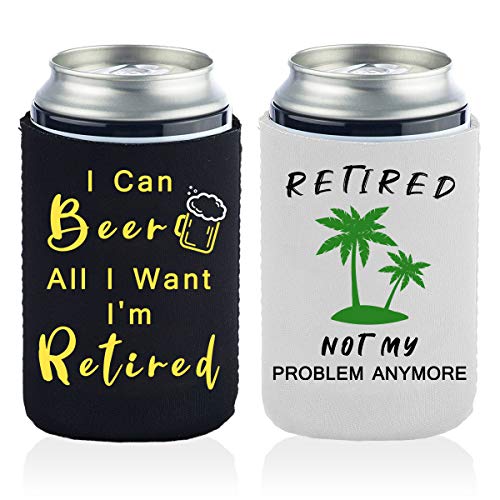 2 Funny Retirement Can Coolers Gifts for Men And Women-12 OZ Collapsible Neoprene Can Beer Bottle Beverage Cooler Cover Insulator Holder Sleeve for Cola Beer Soda - 2 Pack