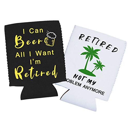 2 Funny Retirement Can Coolers Gifts for Men And Women-12 OZ Collapsible Neoprene Can Beer Bottle Beverage Cooler Cover Insulator Holder Sleeve for Cola Beer Soda - 2 Pack